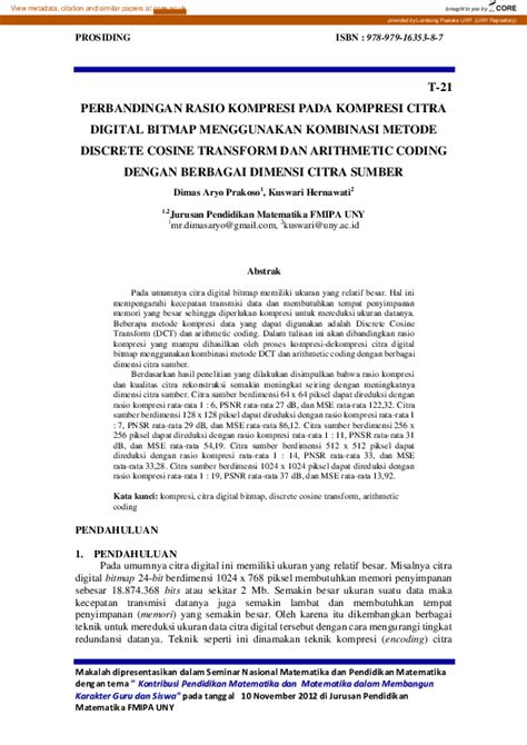 Pdf Perbandingan Rasio Kompresi Pada Kompresi Citra Digital Bitmap