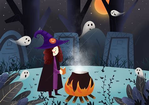 할로윈 마녀 그림 일러스트 무료 다운로드 Lovepik