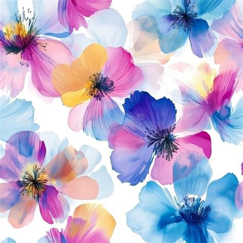 A Vibrant Seamless Pattern Showcases An Array Of Colorful Flowers In Soft Hues Producing A