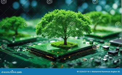 Tree Grow On The Chip Of Computer Board Green Computing Green
