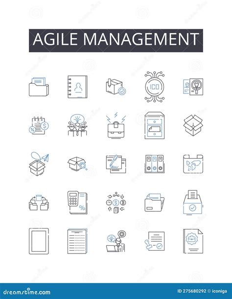 Agile Management Line Icons Collection Lean Leadership Dynamic Planning Adaptive Strategy