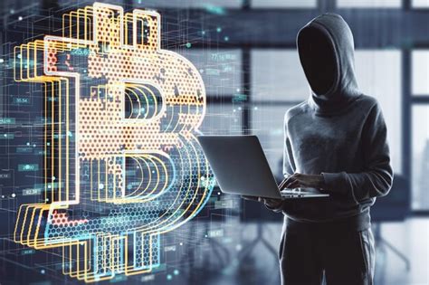 Premium Photo Hacker Using Laptop With Creative Glowing Bitcoin Hologram On Blurry Office