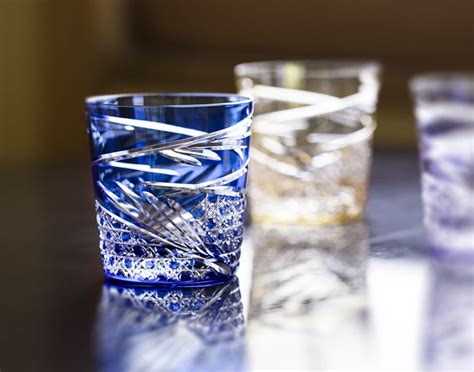 Kagami Crystal Edo Kiriko Glass Blue T577 2944 Ccb