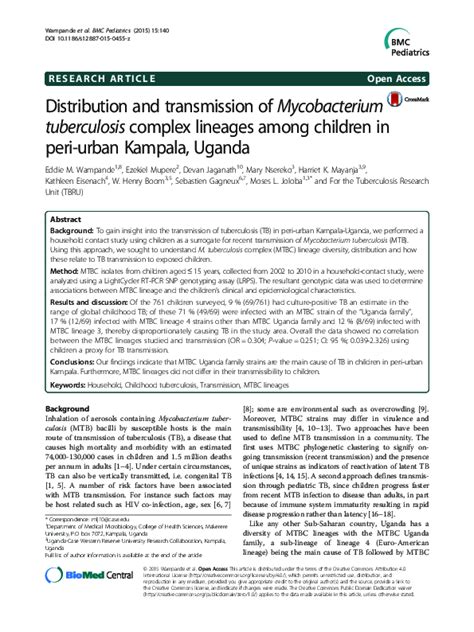 Pdf Distribution And Transmission Of Mycobacterium Tuberculosis Complex Lineages Among