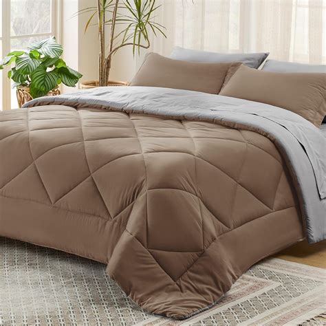 Cozy Comfort Brown Queen Comforter Set 7 Pieces Reversible Queen Bed