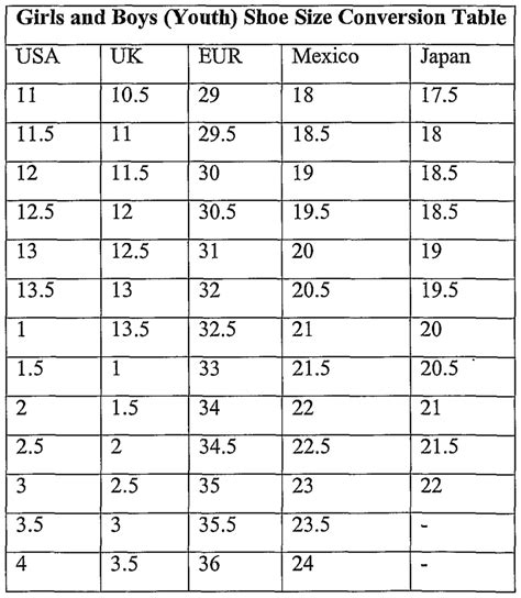 Shoe Chart Size Mexico