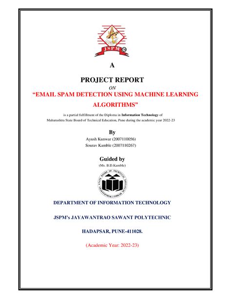 Final Cpp Project A Project Report On “email Spam Detection Using