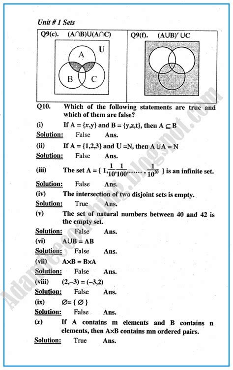 Adamjee Coaching Sets Question Answers Mathematics Notes For Class 10th