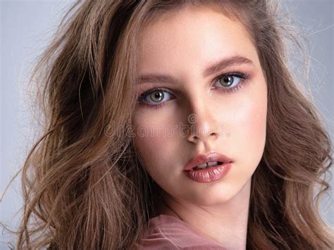 Beautiful Brown Hair Girl With Long Hair Close Up Of A Pretty