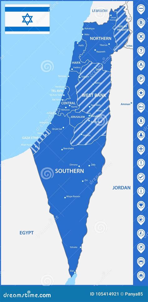 The Detailed Map Of Israel With Regions Or States And Cities Capitals