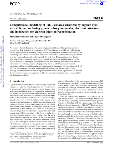 Pdf Computational Modelling Of Tio 2 Surfaces Sensitized By Organic