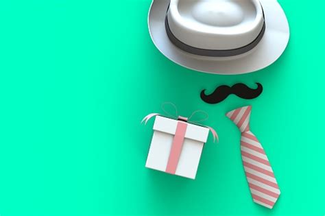 행복 한 아버지 U2019s Day 개념 선물 상자 콧수염 및 목 넥타이 녹색 배경 평면도 복사 공간 3d 렌더링 3차원 형태에 대한 스톡 사진 및 기타 이미지 Istock