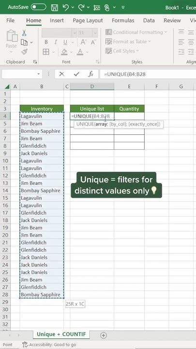 Part 13 Use Excels Unique Function To Filter Unique Items And Countif To Count Their Occurrences