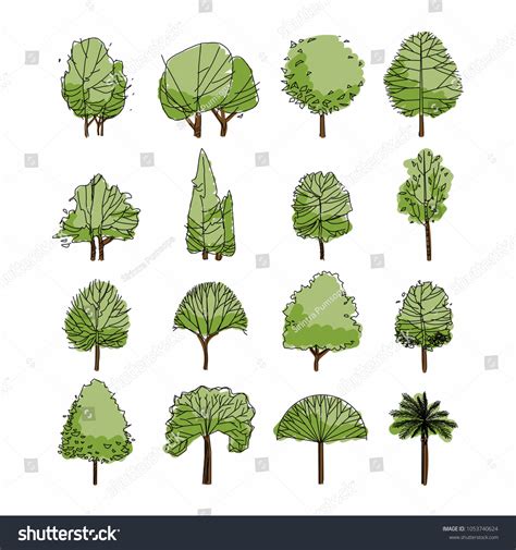 Side View Set Green Graphics Trees Stock Vector Royalty Free