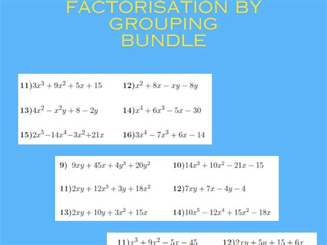 Factorisation By Grouping Worksheet