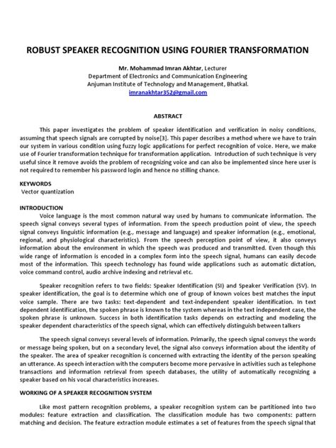 Robust Speaker Recognition Using Fourier Transformation Feature
