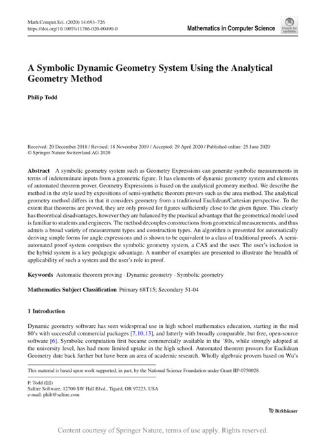 A Symbolic Dynamic Geometry System Using The Analytical Geometry Method