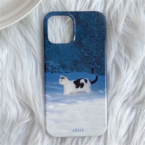 안낙 [cobalt Kitty Phone Case] 빈티지무드 고양이 폰케이스 아이폰케이스 꽃 겨울 눈 고양이 아이폰 갤럭시