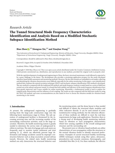 Pdf The Tunnel Structural Mode Frequency Characteristics Identification And Analysis Based On