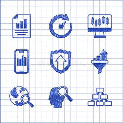 Set Financial Growth Search People Hierarchy Organogram Sales Funnel With Chart Globe