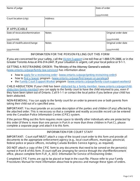 Ontario Canada Canadian Police Information Centre Cpic Restraining Order Information Form