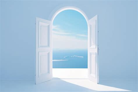 열린 문이 있는 열린 문과 배경의 하늘 프리미엄 사진