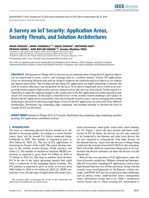 A Survey On Iot Security Application Areas Security Threats And Solution Architectures Pdf