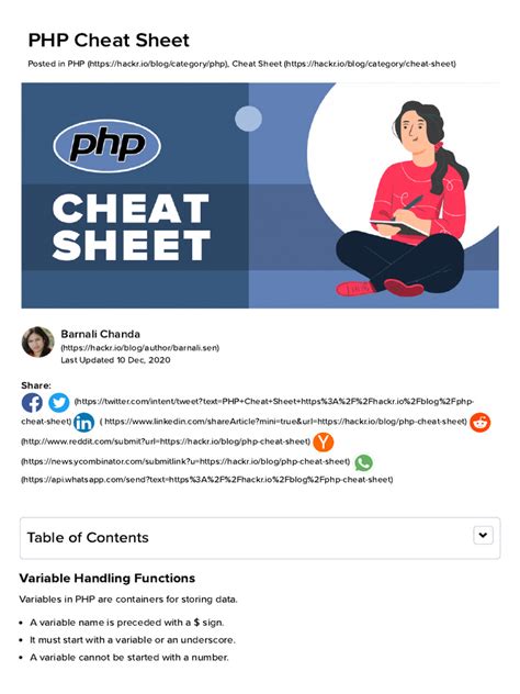 Php Cheat Sheet Updated Download Pdf For Quick Reference Pdf Data Type Php