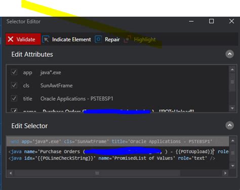 Dynamic Selector Not Working Test Fileoracle Form Studio Uipath