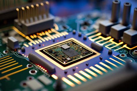 Electronic Circuit Board Close Up Microchip In Macro Futuristic Circuit Concept Generative Ai