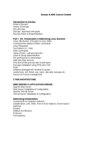Devops And Aws Course Content Linux Apache Tomcat Networking Pdf