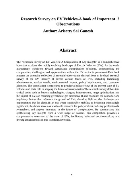 Pdf Research Survey On Ev Vehicles A Book Of Important Observations