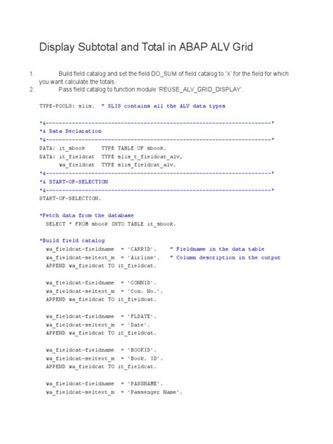 Display Subtotal And Total In Abap Alv Grid Pdf Databases Areas