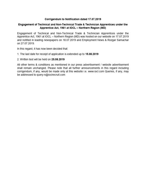 Corrigendum To Notification Dated 17072019 Pdf