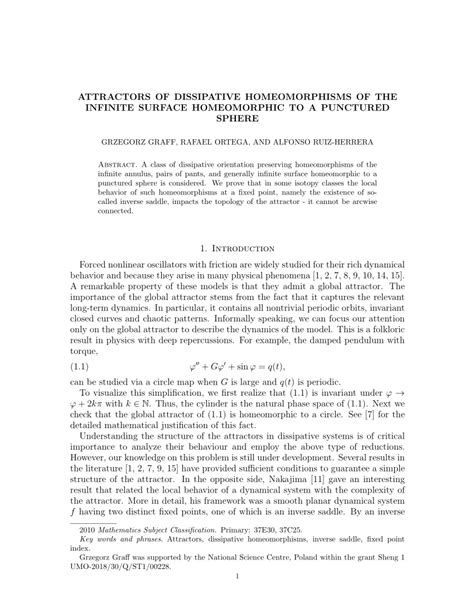 Pdf Attractors Of Dissipative Homeomorphisms Of The Infinite Surface Homeomorphic To A