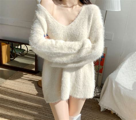 힙 덮는 기장 날개사 브이넥 니트 미니원피스 5 Color 에이블리