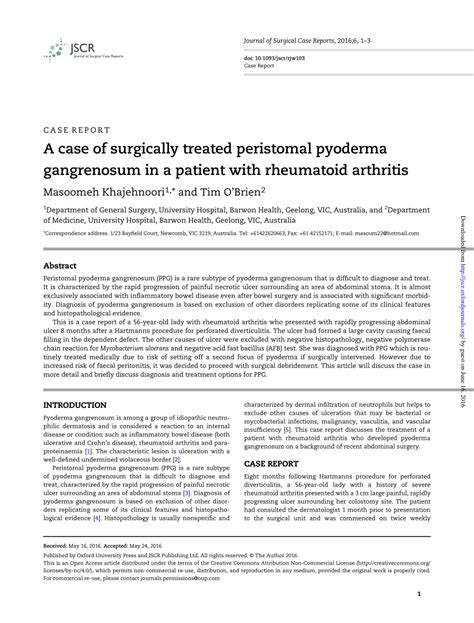 Pdf A Case Of Surgically Treated Peristomal Pyoderma Gangrenosum In A Patient With Rheumatoid