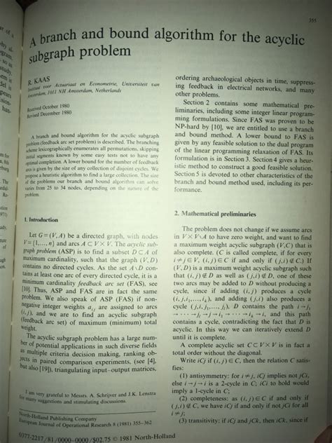 A Branch And Bound Algorithm For The Acyclic Subgraph Problem Pdf