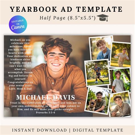 Editable Half Page Yearbook Ad Template High School Senior Yearbook Ad