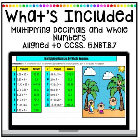 Multiplying Decimals And Whole Numbers Pixel Art Math Mystery Picture