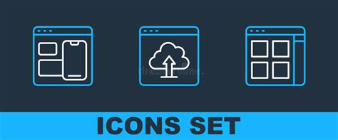 Set Line Browser Files Web Developer Programming Code And Cloud Upload Icon Vector Stock