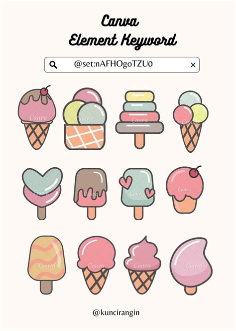 Ice Cream Canva Element Desain Logo Kartu Lucu Pola Kartu