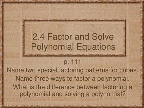 PPT Factor And Solve Polynomial Equations PowerPoint Presentation ID