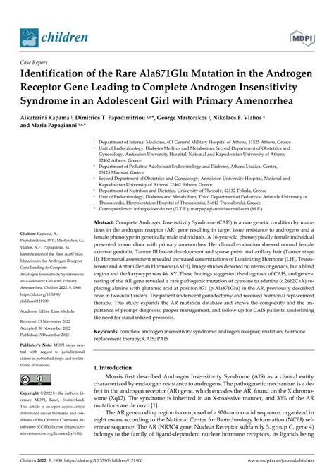 Pdf Identification Of The Rare Ala871glu Mutation In The Androgen Receptor Gene Leading To