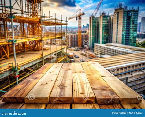 Secure Wooden Plank Scaffolding Platform At Construction Site A Highangle Perspective Stock