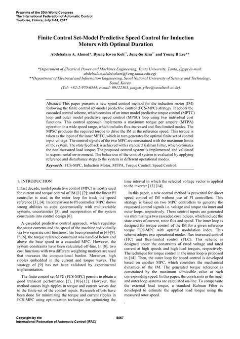 pdf finite control set model predictive speed control for induction