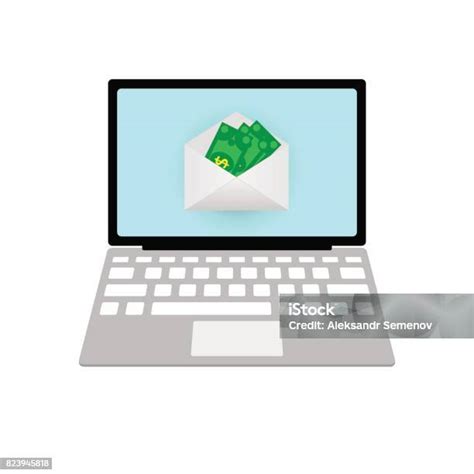 오픈 노트북입니다 노트북 화면 오픈 봉투에 돈에 플랫 스타일입니다 벡터 일러스트 레이 션 흰색 배경에 고립 개체 그룹에 대한 스톡 벡터 아트 및 기타 이미지 Istock