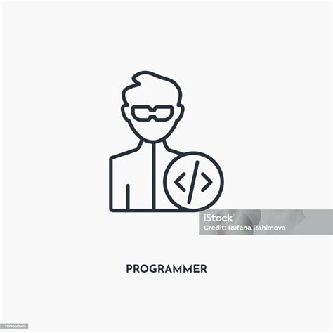 프로그래머 개요 아이콘입니다 간단한 선형 요소 그림입니다 흰색 배경에 격리 된 라인 프로그래머 아이콘입니다 얇은 스트로크 기호는 웹 모바일 및 Ui에 사용할 수 있습니다