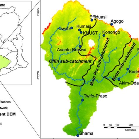 The Pra River Catchment Of Ghana Showing Three Sub Catchments Namely