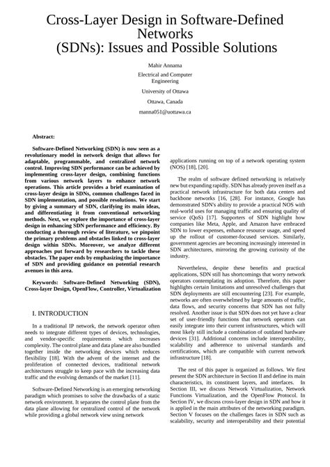 Pdf Cross Layer Design In Software Defined Networks Sdns Issues And Possible Solutions